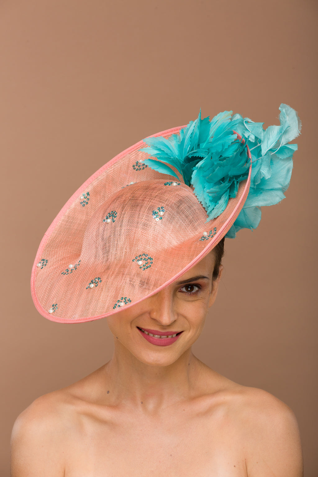 Embroidered Peach Fascinator (Chrstine) – Maaneh Millinery